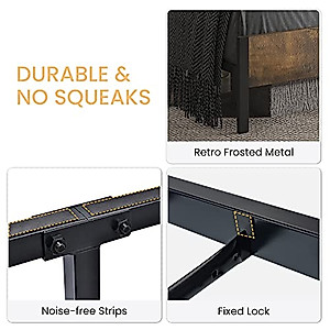 SHA CERLIN Queen Size Metal Platform Bed Frame with Wooden Headboard and Footboard/Mattress Foundation/No Box Spring Needed/Non-Slip Without Noise/Black&Brown