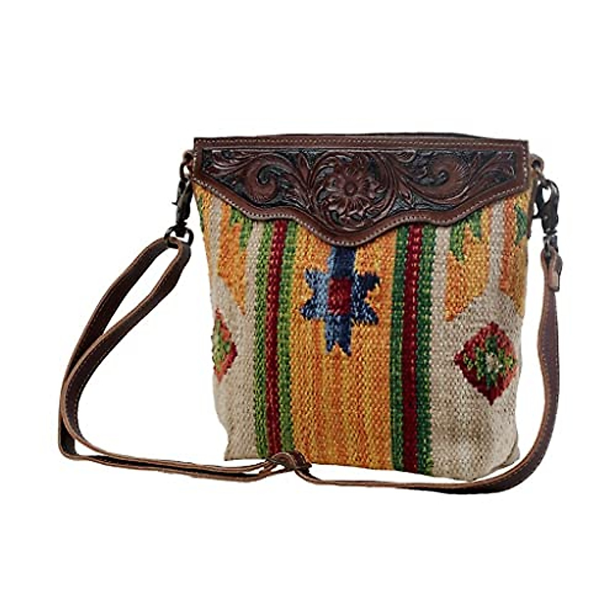 Myra BagTini Mini Hand-Tooled Bag Upcycled Cotton & Leather S-3059