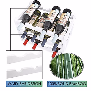 SMIBUY Bamboo Wine Rack, 12 Bottles Display Holder, 3-Tier Free Standing Storage Shelves for Kitchen, Pantry, Cellar, Bar (White)