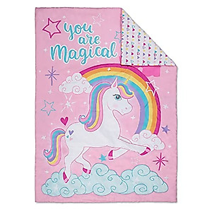 Baby Boom Funhouse Unicorn Love 4 Piece Toddler Bedding Set – Includes Comforter, Sheet Set – Fitted + Top Sheet + Reversible Pillowcase for Girls Bed, Pink