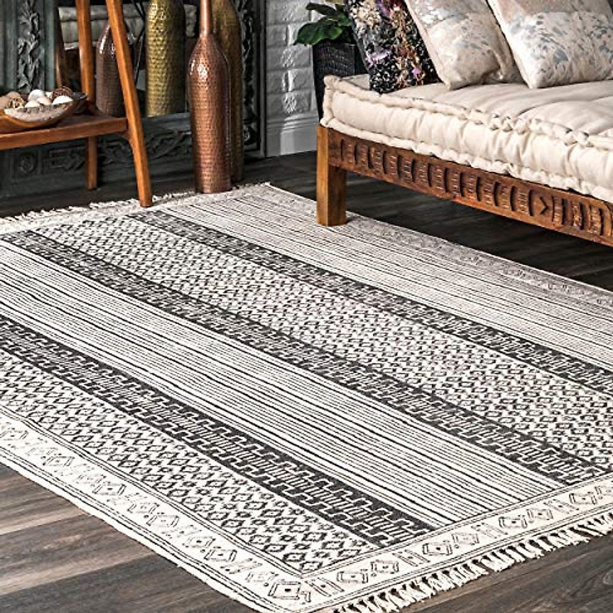 nuLOOM Striped Flatweave Native Area Rug, 5' x 8', Grey