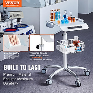 VEVOR Medical Cart Mobile Trolley Cart with Wheels 29.5"-41.3" Height Adjustable Stainless Steel Dental Cart Rolling Desktop Lab Cart with 16.5"× 15.7" Large Tabletop