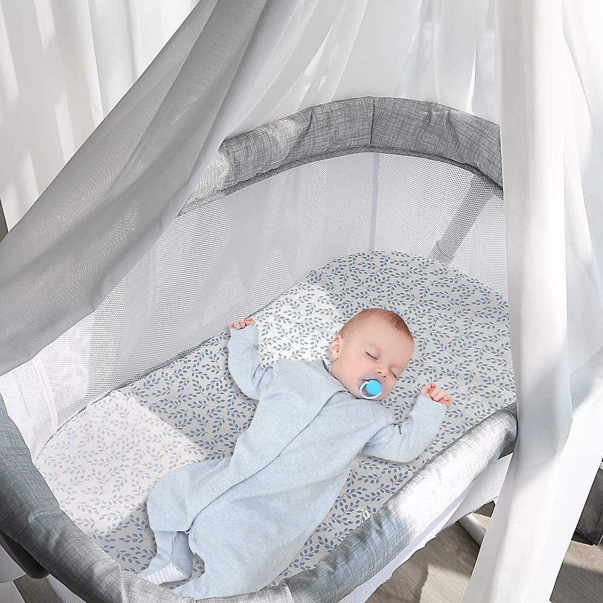 Muslin Bassinet Sheets for Baby Girl Boy, Boho Baby Bassinet Sheets Fitted for Oval Hourglass Rectangular Bassinet Mattress Pad(32"x16"), Soft Breathable Rayon Made Form Bamboo, 2 Pack