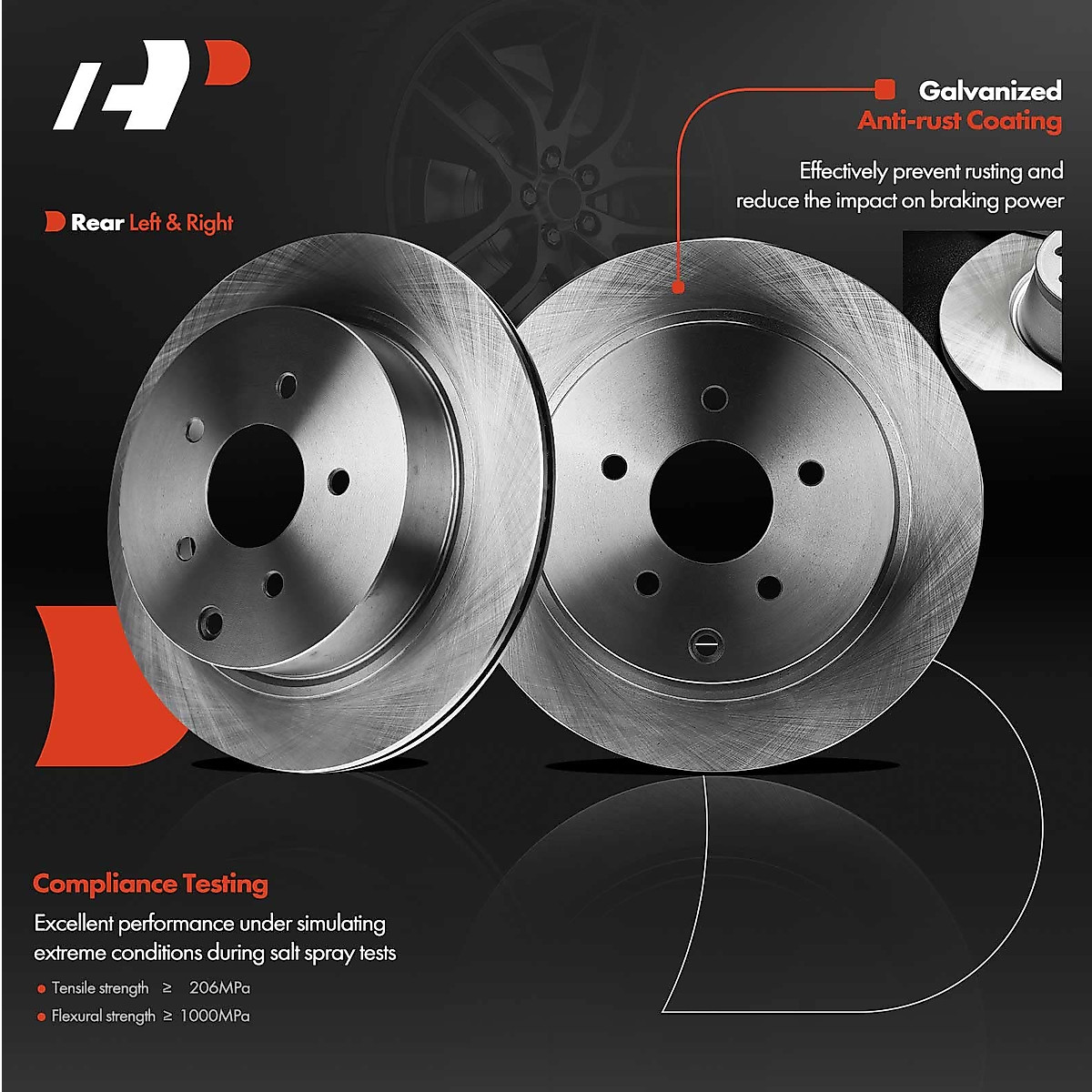 A-Premium 12.13 inch (308.10mm) Rear Vented Disc Brake Rotors + Ceramic Pads kit Compatible with Select Infiniti and Nissan Models - FX35, Q50, QX70, JX35, M35H, M37, M56, Q60, Murano, Pathfinder