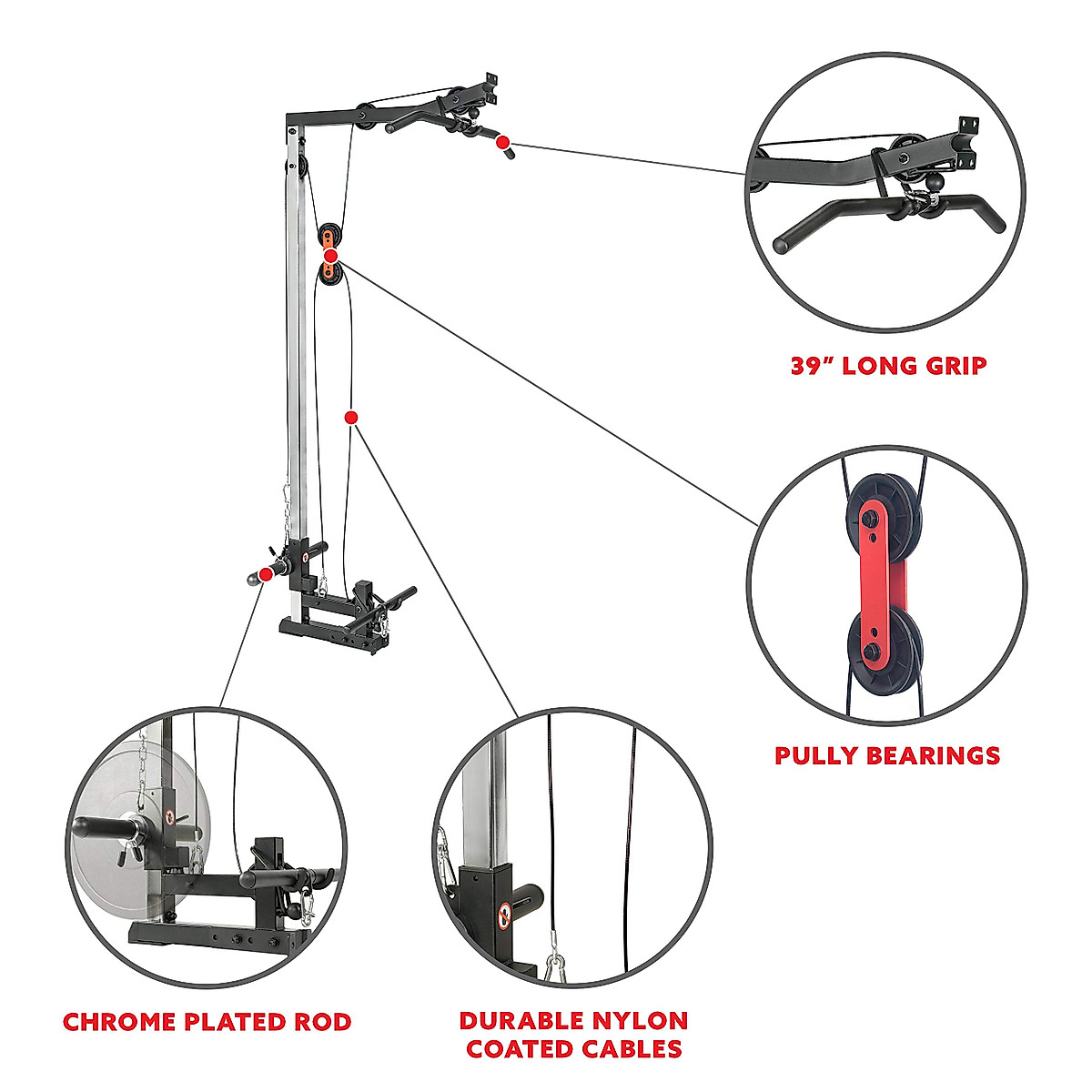 Sunny Health & Fitness LAT Pull Down Attachment Pulley System for Power Racks – SF-XF9927