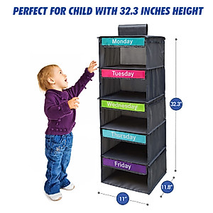 DoveeDosa Weekly Clothes Organizer for Kids-Day of The Week Clothes Organizer for Kids-Kids Daily Clothes Organizer-Monday Friday Clothes Organizer-Kids Closet Organizer-Days of The Week, Grey