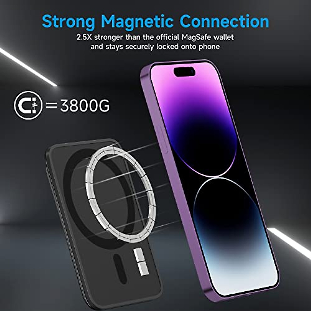 EDC Leather Wallet for Apple MagSafe, MagSafe Wallet Compatible with iPhone 14/13/12 Series and MagSafe Case, Detachable RFID Card Holder for 3 Credit Cards, Blue