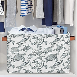 KOBLEN Animal Sea Turtle Print Storage Basket Collapsible Storage Cube Box Fabric Toys Storage Bins Large Organizer with Handles for Shelf Closet Bedroom Home Office