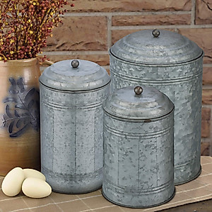 Benjara Rustic Metal Galvanized Canisters, Set of 3, Standard, Gray