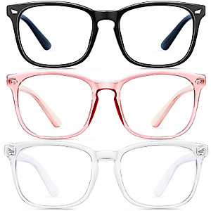 HEALSUN Blue Light Blocking Glasses for women/men 3Pack Computer Reading/Gaming/TV/Phones Glasses Anti Eyestrain (Black + Transparent+pink)