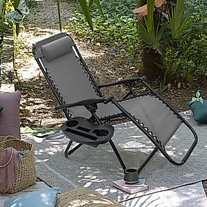 Kemon Zero Gravity Folding Lounge Outdoor Patio Adjustable Reclining Chair with Pillows and Cup Holders for Beach Set of 2, Double Grey