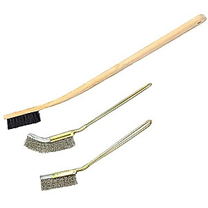 Bonaweite 3 Pack Wooden & Stainless Steel Long Handle Bird Cleaning Brush, Pet Supply Cage Accessory for Parrot Birds