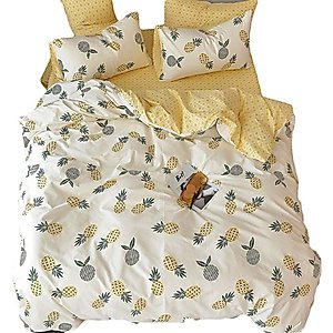 Feelyou Yellow Pineapple Duvet Cover Sets King Size, Cute Tropical Fruit Decor Bedding Set, Ultra Soft Microfiber Comforter Cover with 2 Pillow Shams, Lightweight 3 Pcs Home Bedding Collection,Zipper