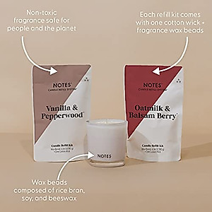 NOTES Sustainable Candle Refill Kit | Non-Toxic Fragrance, Natural Wax, Wick, Reusable Clean Out Disk, and a refillable Vessel-eco-Friendly-Oatmilk & Balsam Berry + Vanilla & Pepperwood