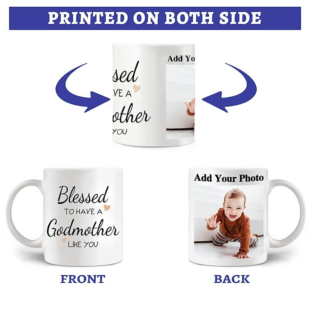 Godmother Gifts from Godchild, Personalized Godmother Mug with Baby Photo Text，Mothers Day Birthday Gifts for Godmom - Custom Godmother Proposal Gift