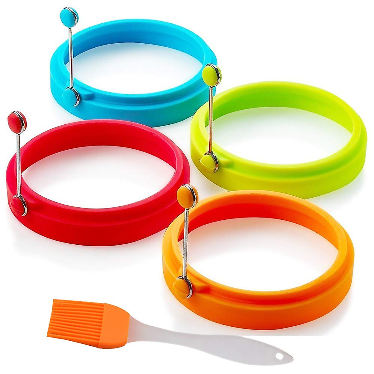 New Egg Ring with Oil Brush 100% Food Grade Egg Cooking Rings, Durable & Reusable Silicone Ring Eggs, Non Stick Silicone Ring for Eggs (5 Pack)