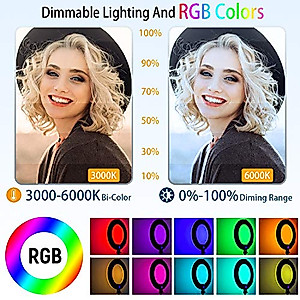 18 inch RGB Ring Light Kit AMAZKER LED with Stand and Phone iPad Holder 25 Color Modes 3000-6000K Dimmable 10 Brightness Level Up to 5000 Lux Circle Light for Live Stream/Makeup/YouTube/Vlog/Tiktok