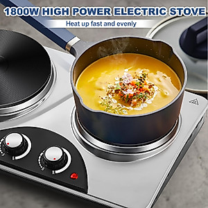 Double Hot Plate, CUSIMAX 1800W Double Burners Portable Electric Stove, Electric Hot Plate for Cooking, Countertop Burner with Dual Adjustable Temperature, Compatible for All Cookwares, Sliver