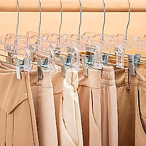 HOUSE DAY 50 Pack 14 inch Clear Plastic Skirt Hangers with Clips, Skirt Hangers, Clip Hangers for Pants,Trouser Bulk Plastic Pants Hangers