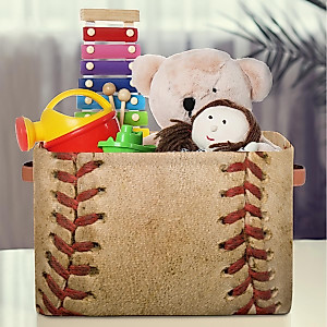 Baseball Storage Basket,Softball Large Toys Storage Cube Box with Handles, Collapsible Laundry Basket Rectangular Waterproof Storage Organizer Bin for Nursery Bedroom Playroom Shelves Gift Basket