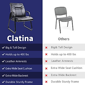 CLATINA Heavy Duty Big & Tall Guest Chair 400lb Leather Reception Chairs with Padded Arm Rest Extra Wide Backrest Seat Cushion Side Chair for Office Home Conference Waiting Room and Meeting, Set of 2