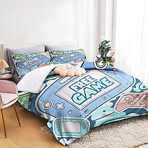 HCHUANG Gamer Comforter Set for Boys Queen Size 3 Piece Gamer Bedding Sets Video Game Bedding Sets for Kids