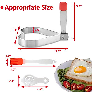 Heart Shaped Pancake Mold Egg Rings Nonstick Stainless Steel Fried Egg Molds With Insulated Handle Heart Pancake Shapes Mold with Oil Brush and Egg Separator for Breakfast Mother's Day Gift