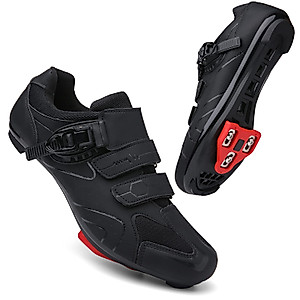 Vicogn Mens Womens Cycling Shoes Compatible with Peloton Indoor Bicycle Pedals Clip in Road Bike Shoes Pre-Installed with Look Delta Cleats (Black,US 12) 47