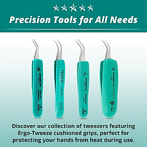 Excelta Stainless Steel Tweezers, 5.25" Straight Tapered Flat Point, Anti-Static Cushioned Grip for SMD, Electronics & Lab Use, Professional