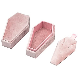 Giftop Velvet Coffin Necklace Box Pendant Case for Accessories Gothic Home Jewelry Organizer Decorations Goth Decor Gifts (Pink)