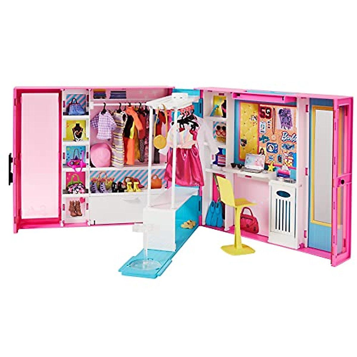 Barbie Dream Closet Playset with 30+ Clothes and Accessories Including 5 Outfits, Plus Mirror, Desk and Rotating Rack