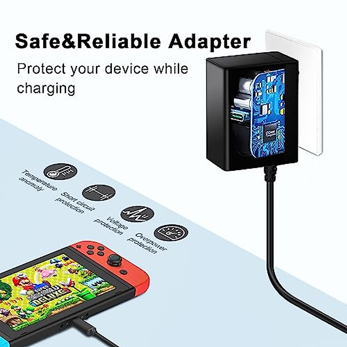 Charger for Nintendo Switch,15V/2.6A 39W USB C Adapter Compatible with Nintendo Switch/Switch Lite/Switch OLED/Switch Dock,Support TV Mode, Fast Travel Charger with 5.5FT Cable for Steam Deck