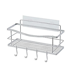 Displays By Jack DBJ Shower Caddy Organizer with Hooks for Hanging Razor and Soap, Shampoo Conditioner Organizer Holder, Adhesive Wall Mounted No Drilling Bathroom Rack, Rustproof and Stainless Steel