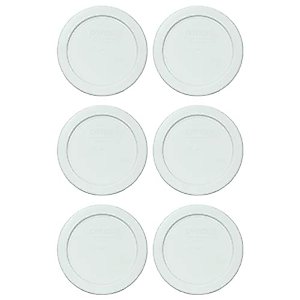 Pyrex 7202-PC White Round Plastic Food Storage Replacement Lid, Made in USA - 6 Pack