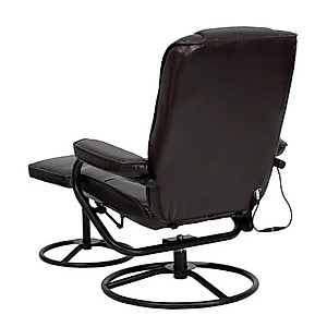 Flash Furniture Whitney Massaging Multi-Position Recliner and Ottoman with Metal Bases in Brown LeatherSoft