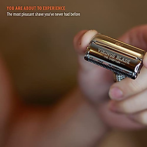 Double Edge Safety Razor by VIKINGS BLADE, Fat & Short Handle, Swedish Steel Blades Pack + Luxury Case. Twist to Open, Heavy Duty, Reduces Razor Burn, Smooth, Close, Clean Shave (Model: The Chieftain)