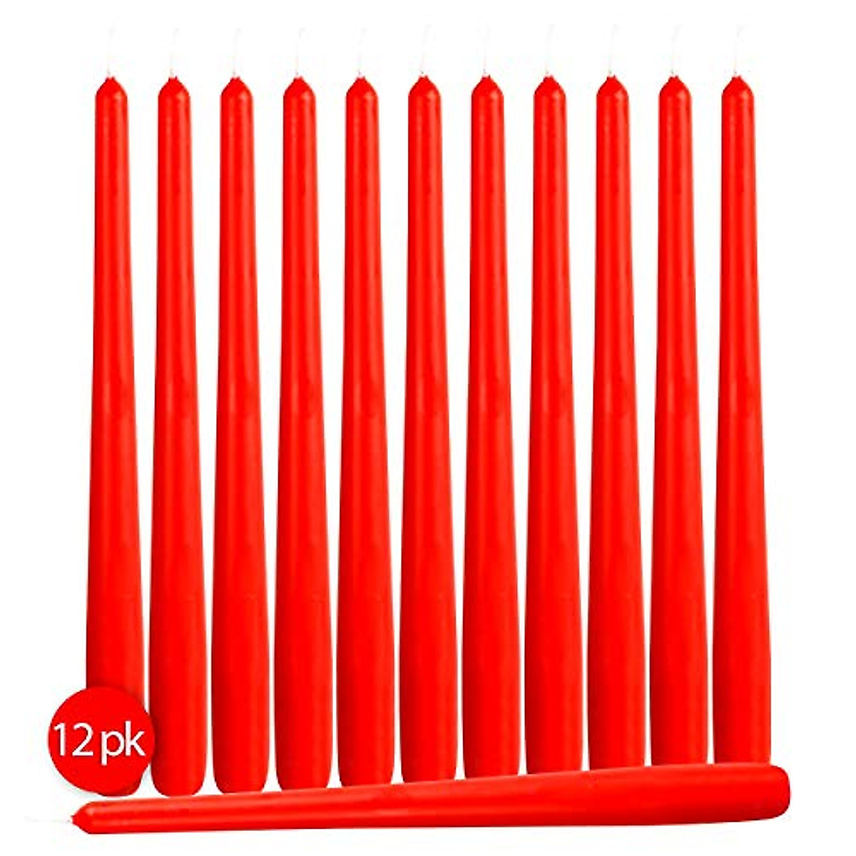 Hyoola 12 Pack Tall Red Taper Candles - 10 Inch Red Dripless, Unscented Dinner Candle - Paraffin Wax with Cotton Wicks - 8 Hour Burn Time.