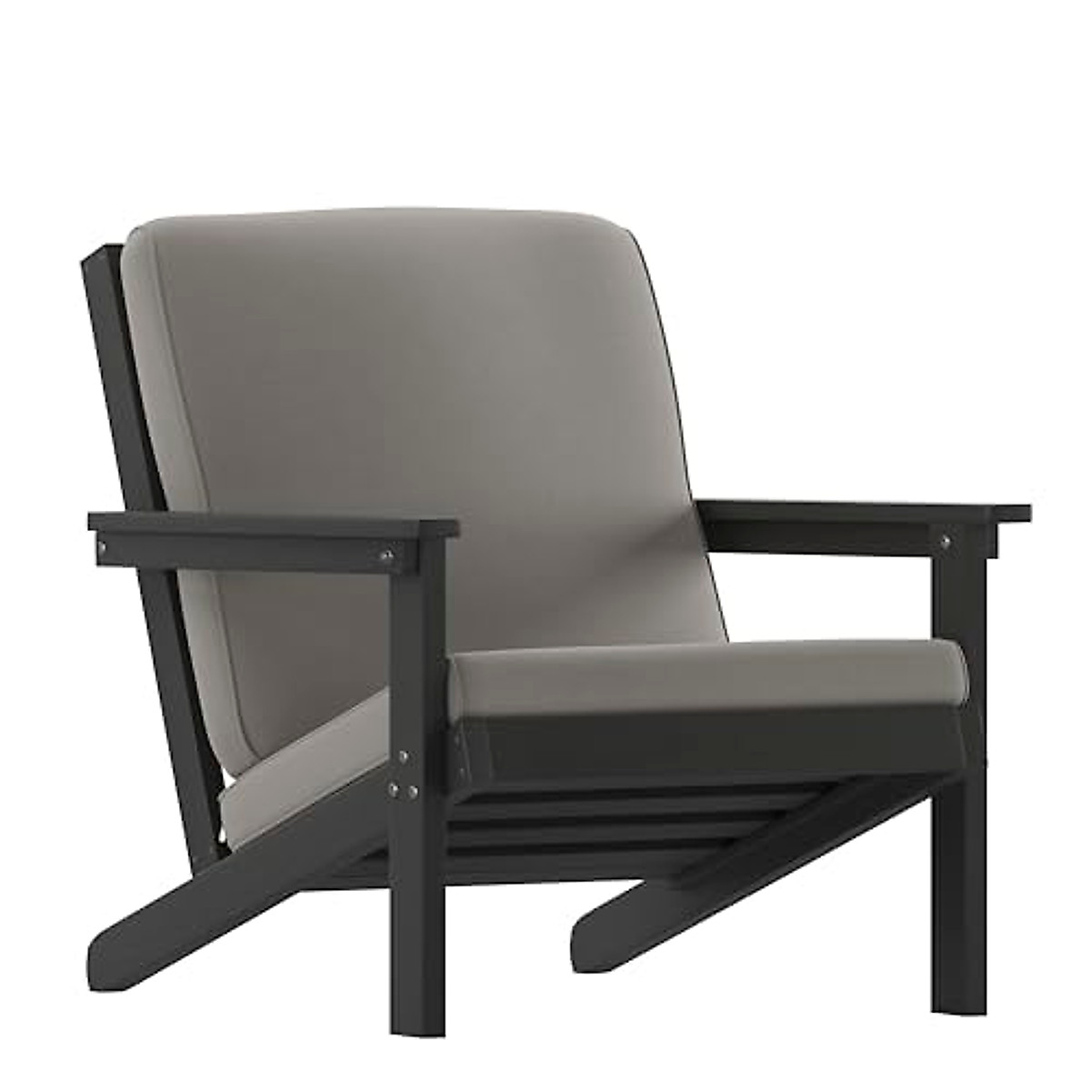 BizChair Adirondack Style Deep Seat Patio Club Chair with Cushions - Black Poly Resin Frame - Cream All-Weather Cushions - Indoor/Outdoor