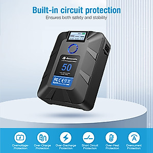 Powerextra V Mount Battery V Lock Battery 50Wh with LCD Screen D-Tap USB-A USB-C Ports Compatible with Broadcast Video Camcorder Sony HDCAM XDCAM Digital Cinema Cameras