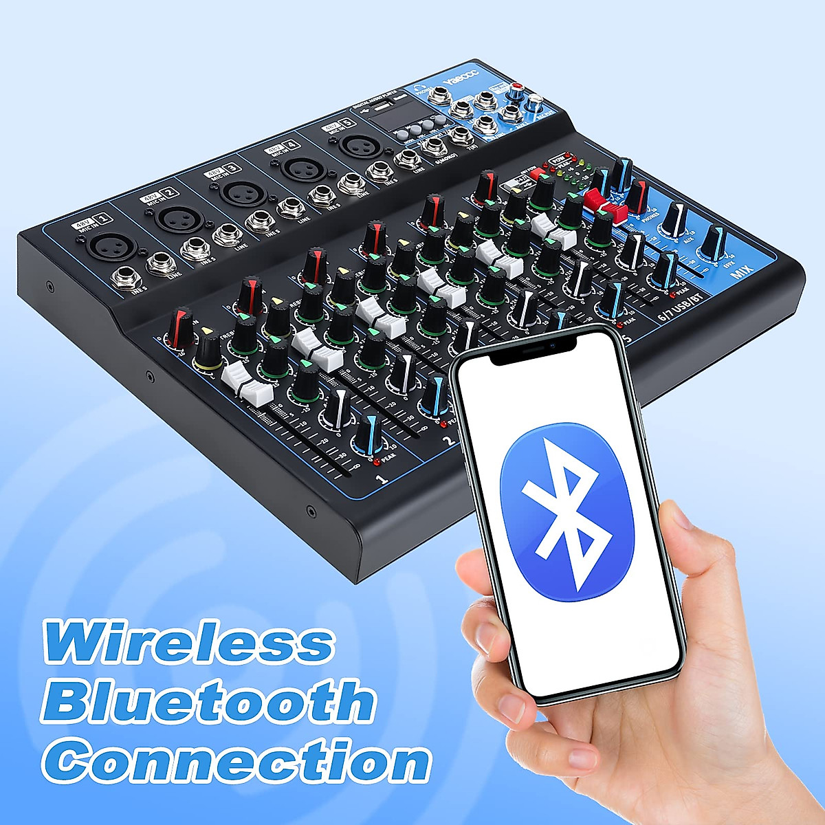 YaeCC 7 Channel bluetooth Live Studio Stereo Audio Mixer Sound Mixing DJ USB Console