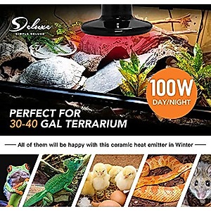 Simple Deluxe 250W Reptile Ceramic Heat Lamp Bulb Warm Emitter Brooder Coop Heater for Amphibian Pet & Incubating Chicken No Light Emitting, Snake/Lizard/Spider, 2-Pack