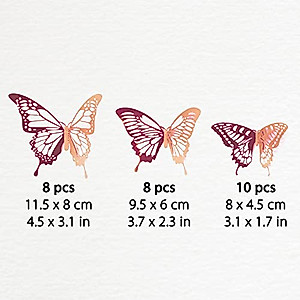 WALPLUS 52 Pcs Rose Gold Realistic 3D Butterfly Wall Decals Removable DIY Home Birthday Cakes Wedding Decorations Art Decor Wall Stickers Murals Nursery Baby Bedroom TV Background Living Room
