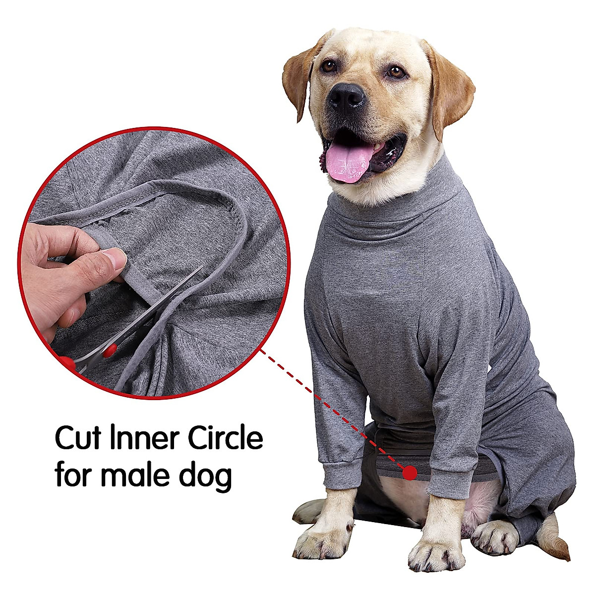Dog Recovery Suit Abdominal Wound After Surgery Wear Prevent Licking Wounds E-Collar & Cone Alternatives Postoperative Shirt Dog Pajamas Long Sleeve Prevent Shedding (Large, Grey)