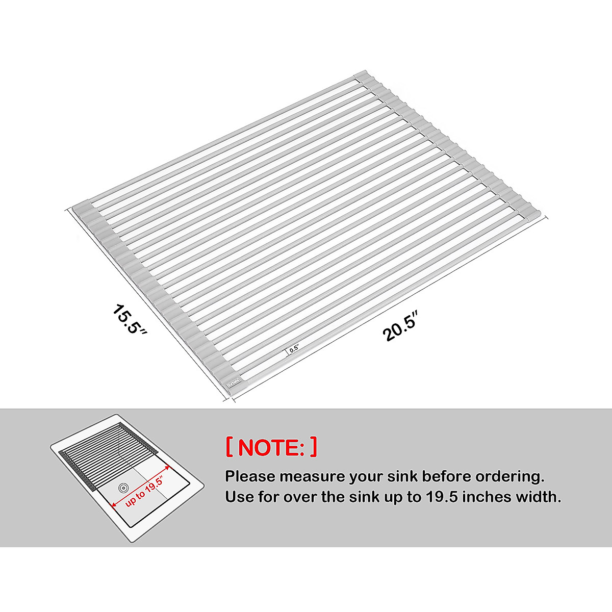 Surpahs Over Sink Foldable Multipurpose Roll-Up Dish Drying Rack, Silicone Wrapped Stainless Steel,Warm Gray, 20.5" x 15.5" (Pack of 2)