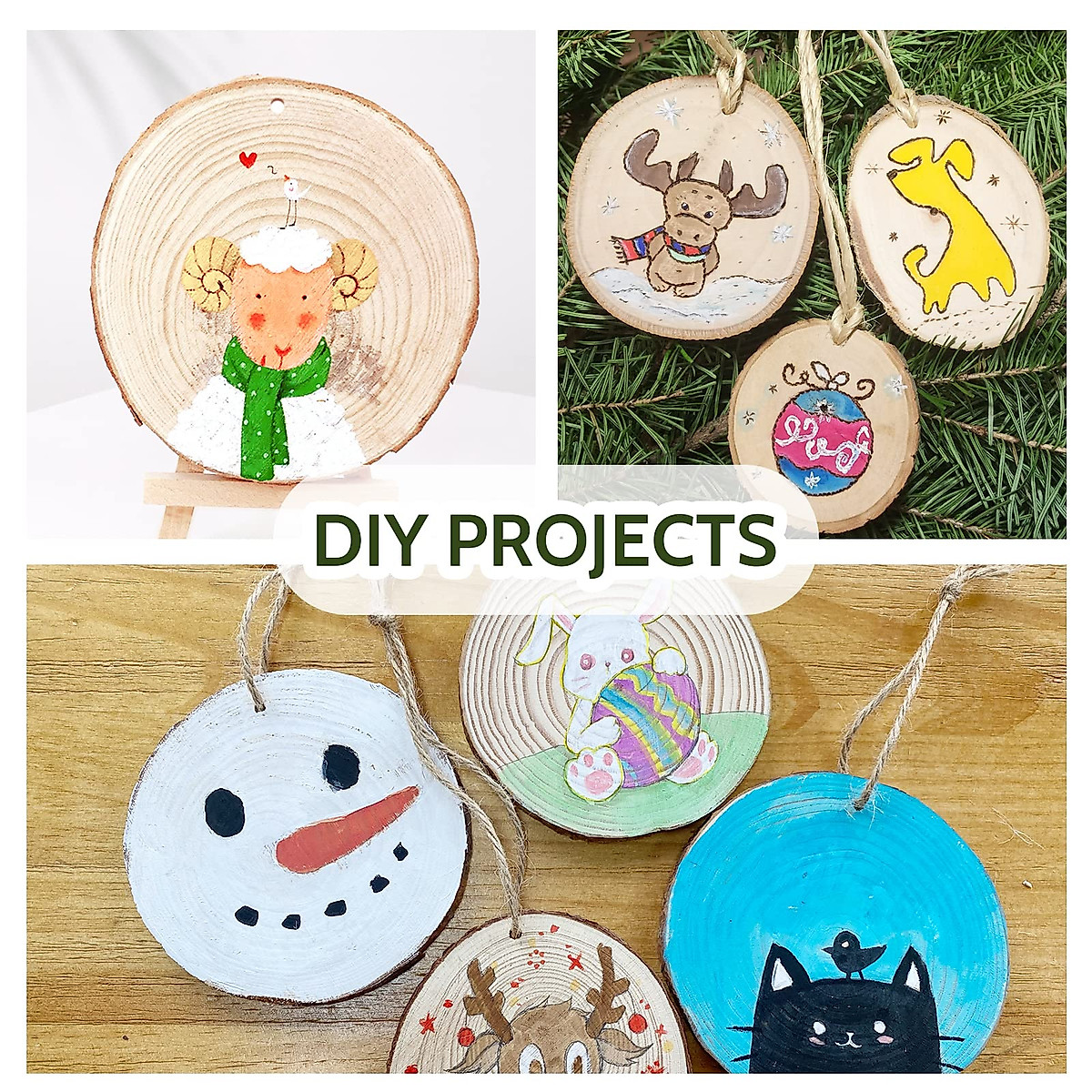 Falling in Art 3.1-4 Inches Natural Wood Slices Set for Crafts - 25Pcs Round Wood Discs with Pre-drilled Hole for DIY Projects, Christmas Ornaments and Wedding Decoration