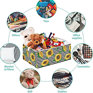 visesunny Closet Baskets Sunflower Black White Stripe Storage Bins Fabric Baskets for Organizing Shelves Foldable Storage Cube Bins for Clothes, Toys, Baby Toiletry, Office Supply