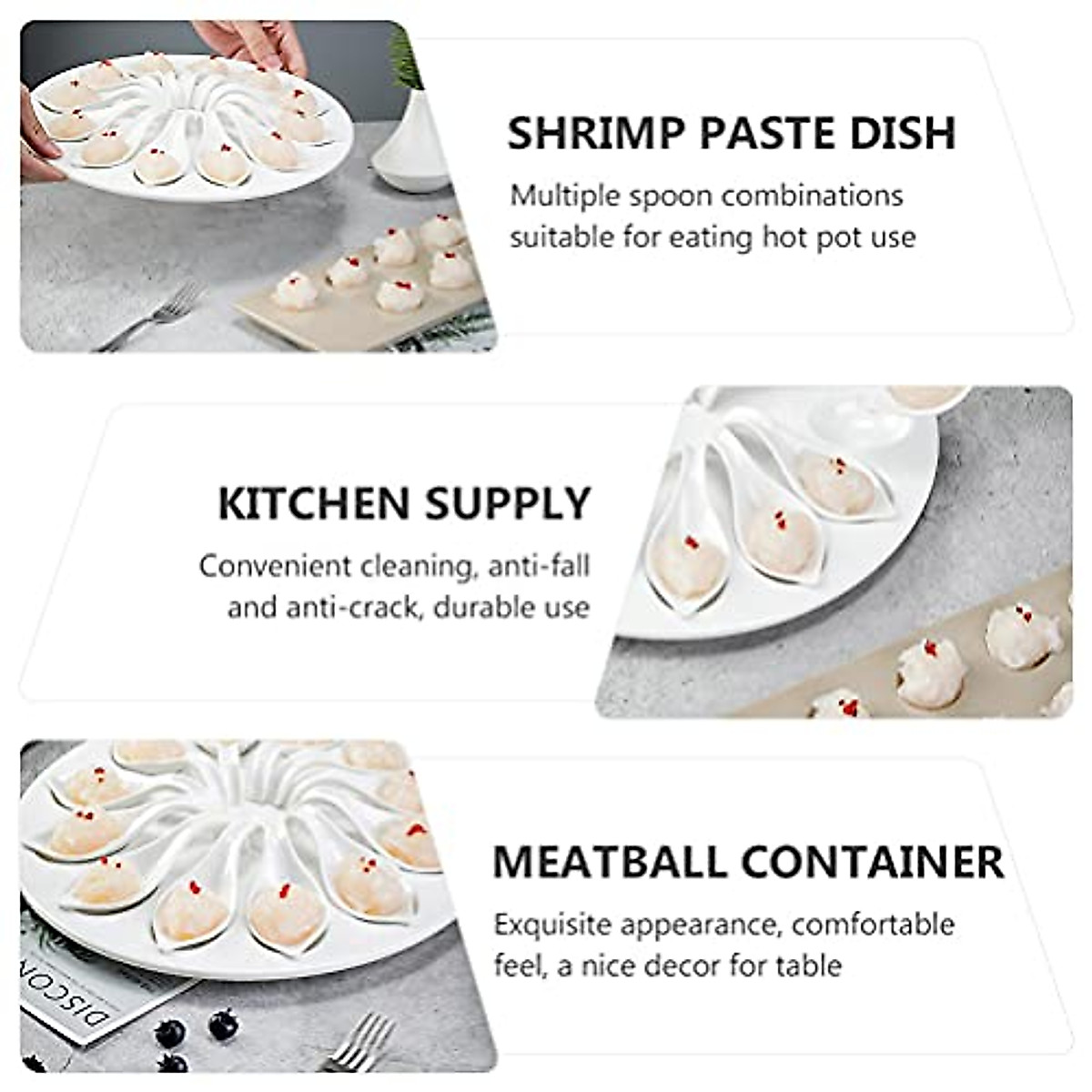 Hemoton 1 Set Eggs Platters Serving Tray Deviled Egg Dish 12 Hole Melamine Meatballs Plate Shrimp Tableware Dinnerware with Saucier Spoon for Home Kitchen Restaurant White