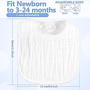 20 Pack Muslin Bibs Adjustable Baby Bibs White Drool Bibs 6 Absorbent Layers Newborn Bibs Baby Bandana Bibs for Baby Girl Boy Feeding, Drooling and Teething, Machine Washable