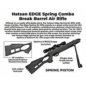 Hatsan Edge .22 Cal 1000 FPS / 21 FPE - Brake Barrel Air Rifle .22 Caliber w/ 3-9X32 Scope, QuietEnergy (QE) & Spring Piston | Small & Medium Game air Gun + Wearable4U 250x Pellets Bundle