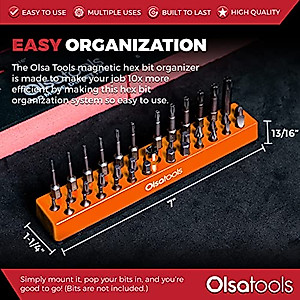 Olsa Tools Professional Hex Bit Organizer with Magnetic Base | Professional Quality Hex Bit Holder for Your Specialty, Drill or Tamper Bits (Orange)